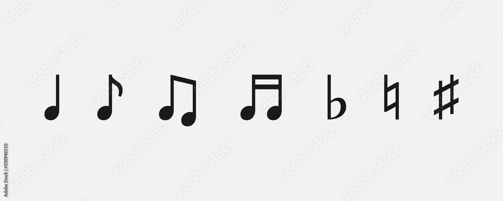 Musical notes icon set isolated on grey background. Vector EPS 10 Stock ...