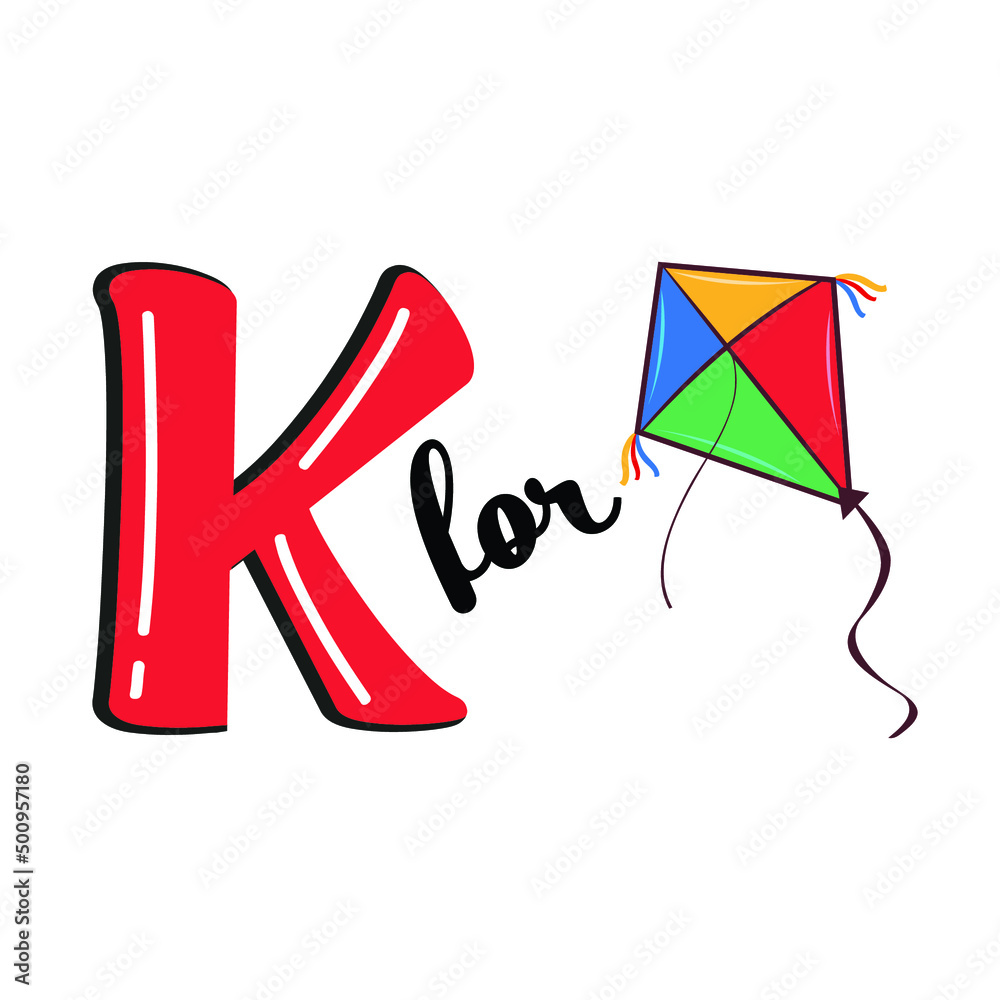 K for Kite, K Letter and Kite Vector Illustration, Alphabet Design For ...
