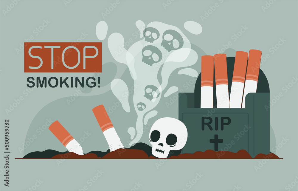 Stop Smoking Banner Poster Design With Headstone, Tobacco And Skull ...