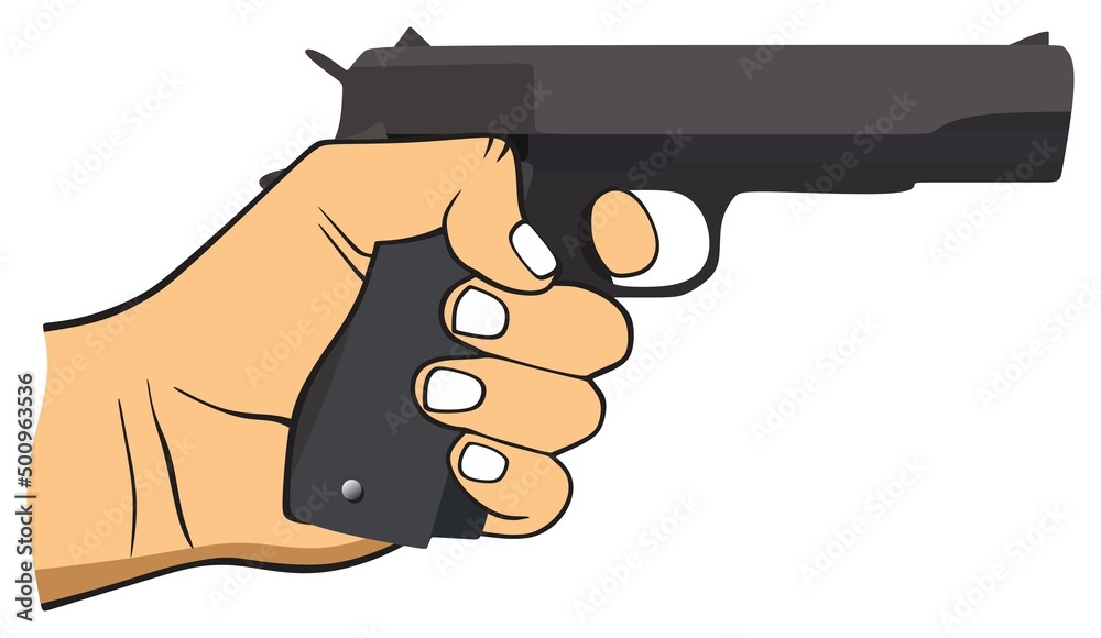 human hand holding gun vector drawing on isolated background cartoon ...