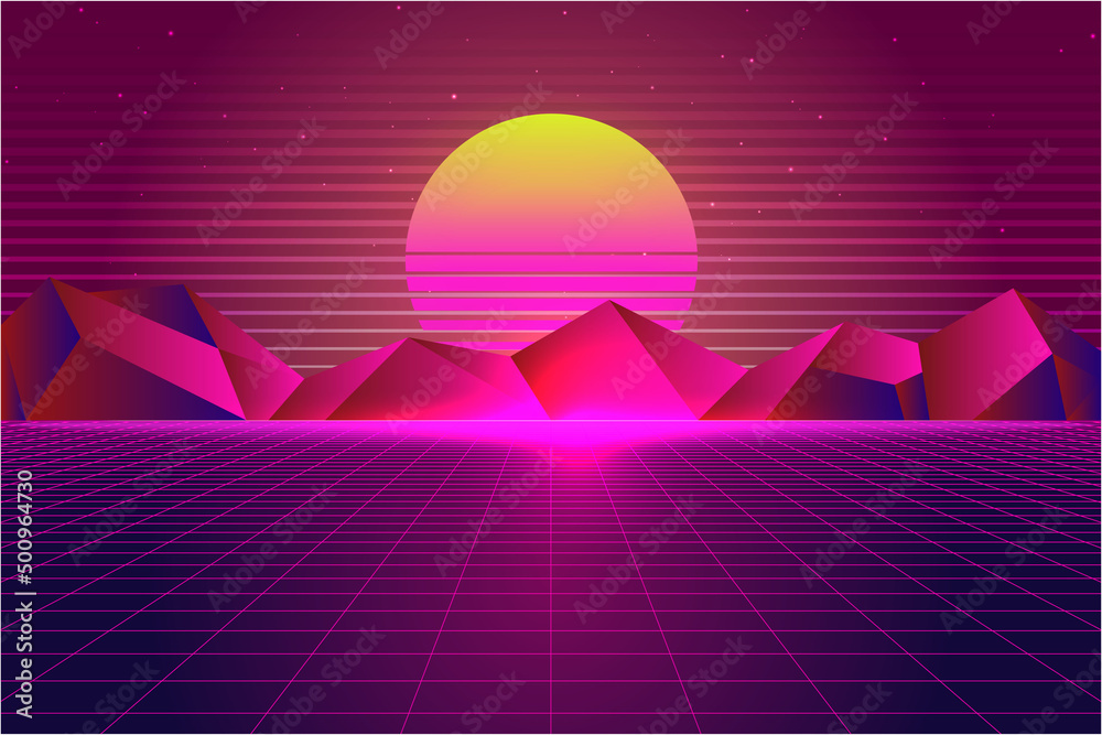 Retro Sci-Fi futuristic background 1980s and 1990s style 3d ...