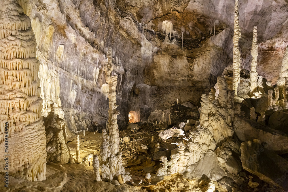 Beautiful view of the Frasassi caves, Grotte di Frasassi, a huge karst ...