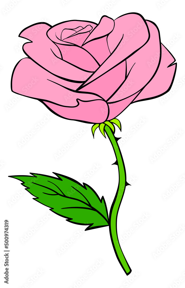 Pink rose icon. Flower cartoon vector illustration isolated on white ...