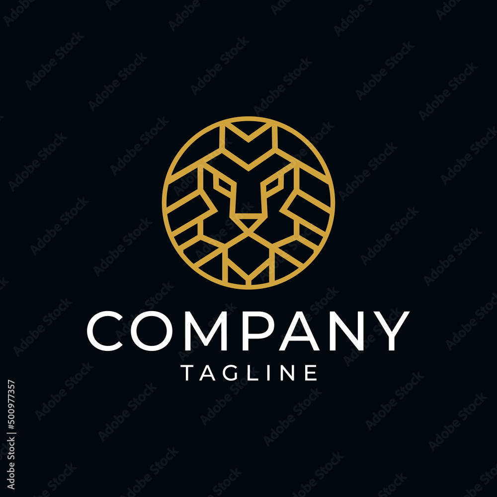 Lion head circle line symbol vector logo emblem design template ...