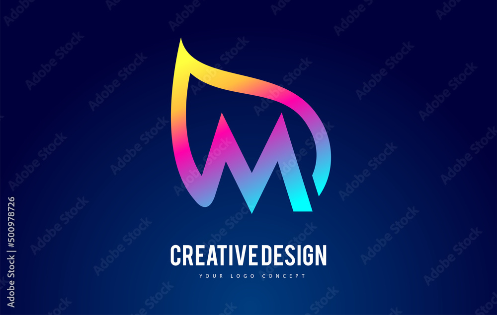 Colorful M Leaf Logo Letter Design with Vibrant Leaf Outline Stock ...