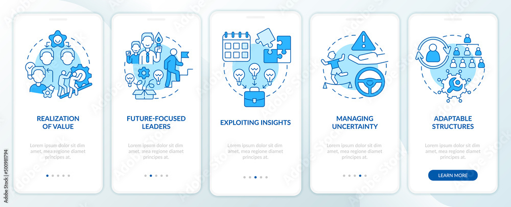Principles For Managing Innovation Blue Onboarding Mobile App Screen