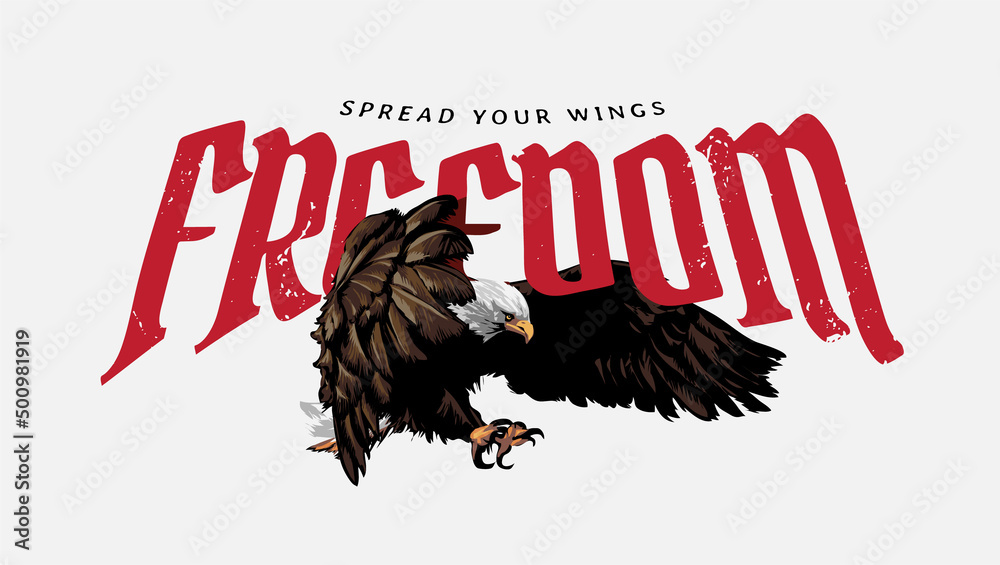 freedom slogan with flying eagle vector illustration Stock Vector ...