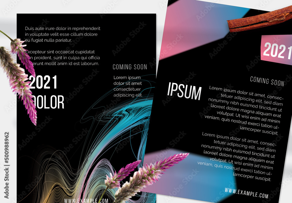 Flyer Layout with Motion Blur and Abstract Glowing Shapes Stock ...