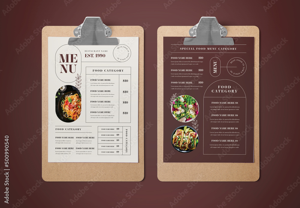 Minimalist Food Menu Layout Stock Template | Adobe Stock