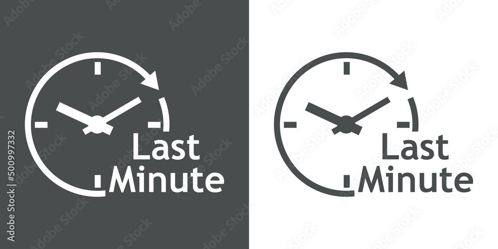 Logo con texto Last Minute con silueta de esfera de reloj simple con ...