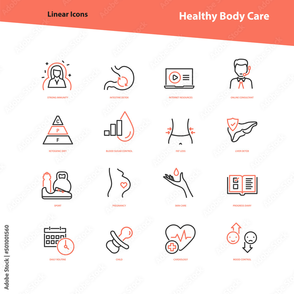 Healthcare linear vector icons collection. Isolated thin line ...