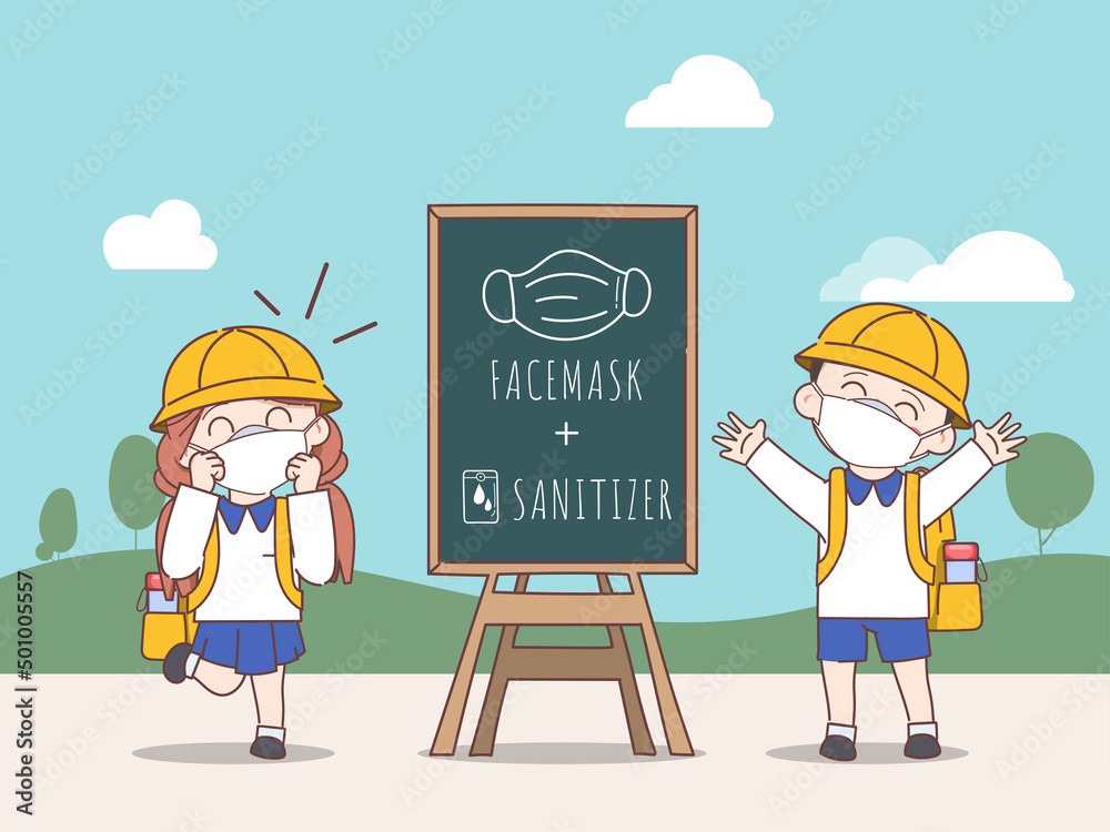 Doodle hand drawn cartoon student back to school and safe school ...