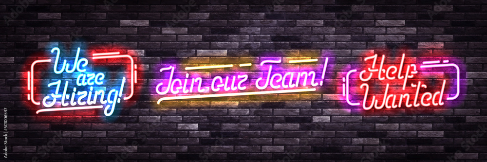 Vector set of realistic isolated neon sign of We Are Hiring, Join Our ...