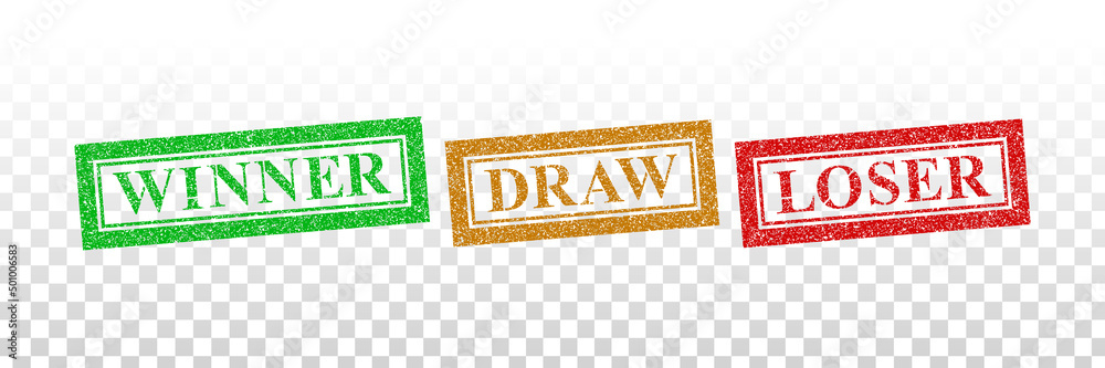 Vector realistic isolated rubber stamp of Winner, Draw and Loser on the ...