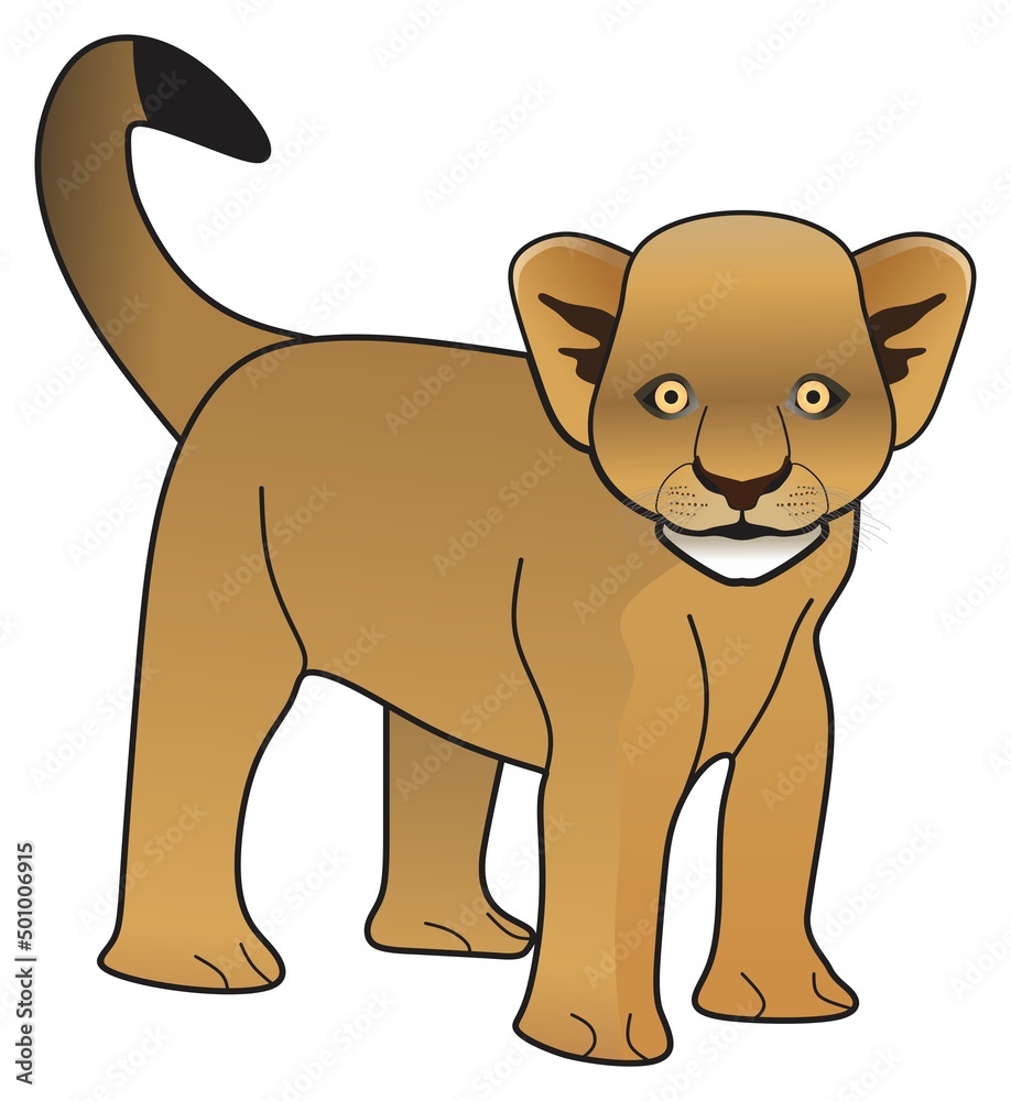lion cub vector drawing on isolated white background cartoon mammal ...