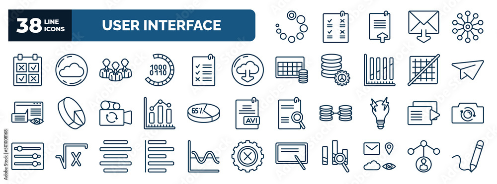 set of user interface web icons in outline style. thin line icons such ...