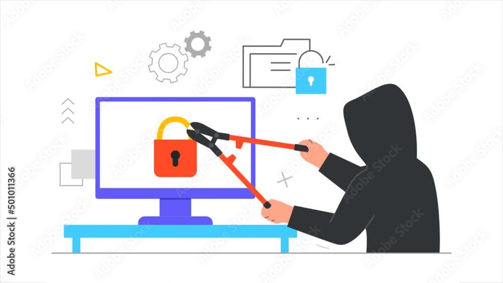 Internet fraud and hacker attack video concept. Moving male ...