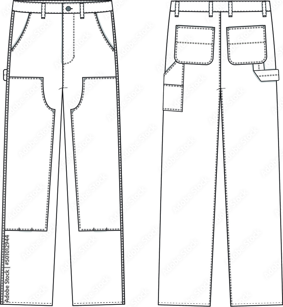 Double Knee Carpenter Pants Straight Leg Flat Technical Drawing ...