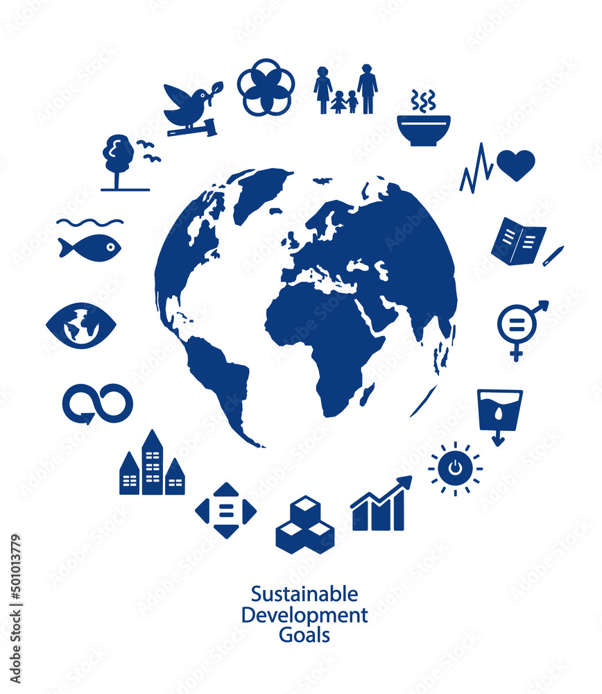 Sustainable Development Goals, Agenda 2030. Minimalistic vector illustration with isolated icons ...