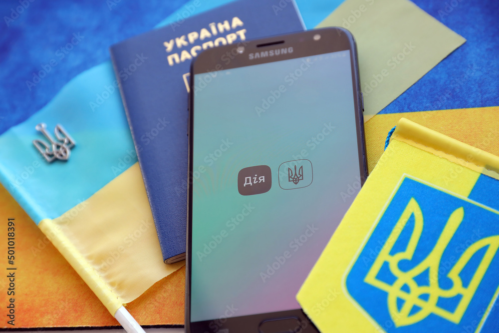 TERNOPIL, UKRAINE - APRIL 24, 2022: Diia app on smartphone screen. Diya ...