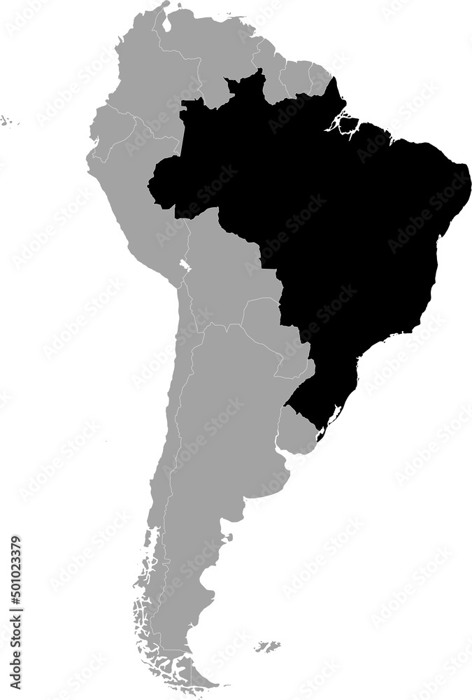 Black Map of Brazil - the eastern region of South America within the ...