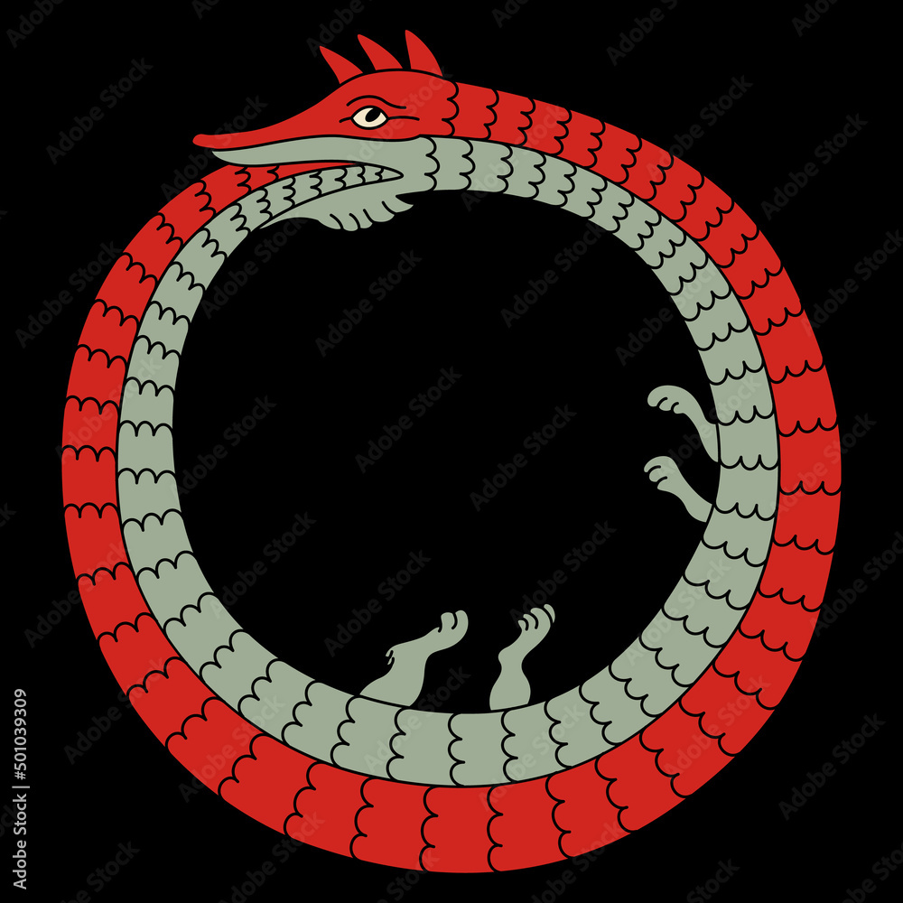 Ouroboros. Mythological snake eating its own tail. Medieval coiled ...