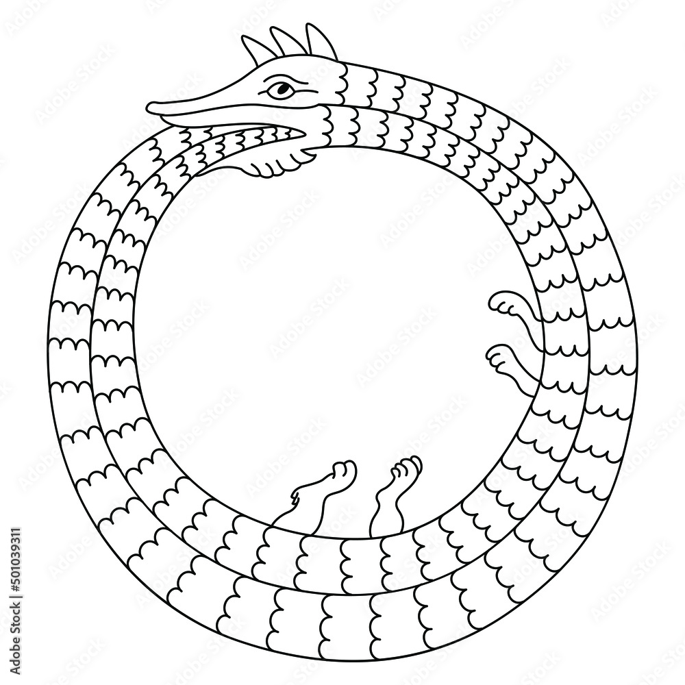 Vetor de Ouroboros. Mythological snake eating its own tail. Medieval ...