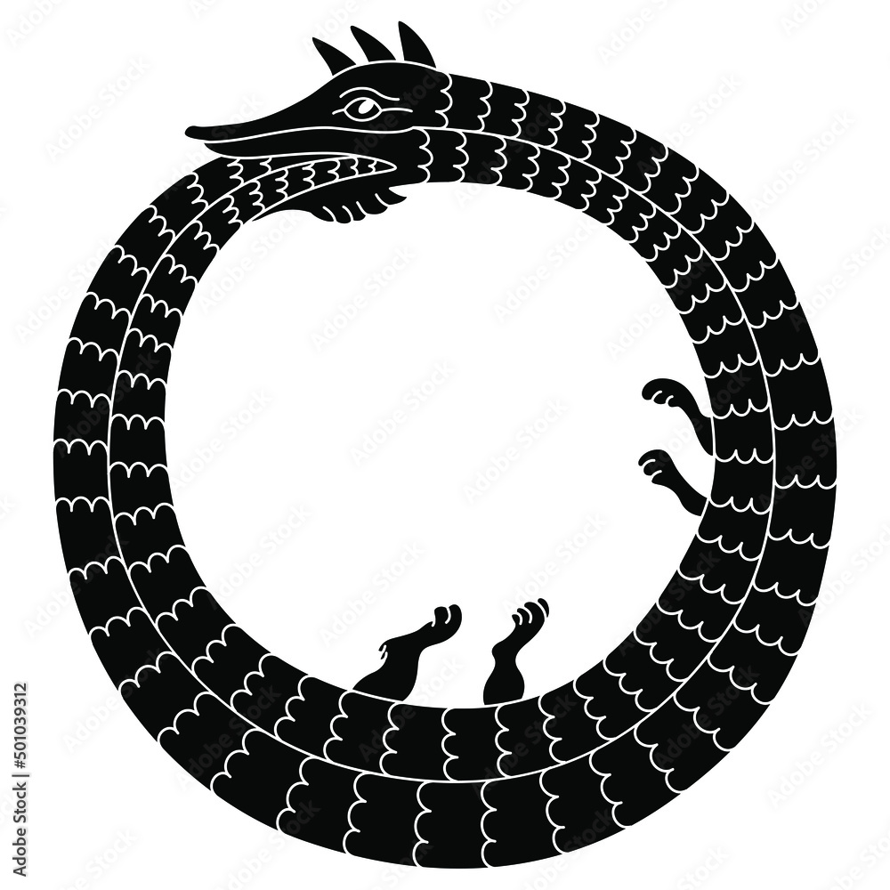 Ouroboros. Mythological snake eating its own tail. Medieval coiled ...