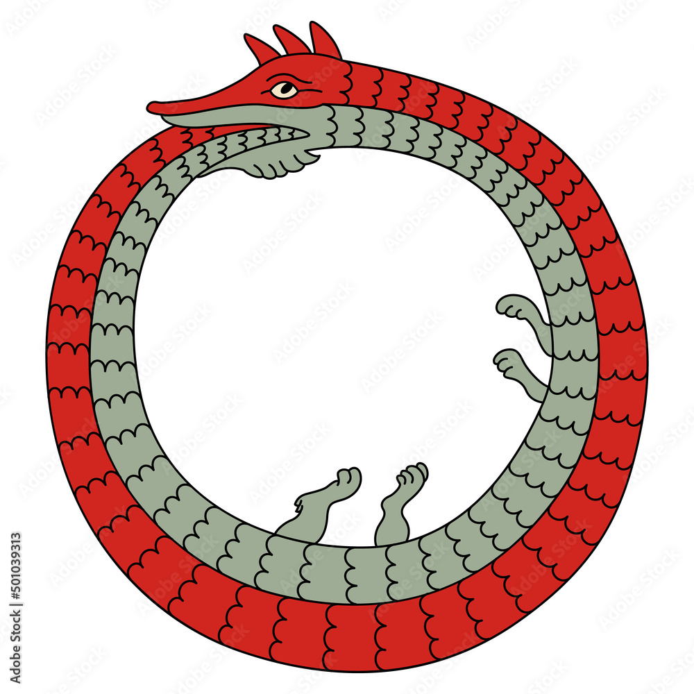 Ouroboros. Mythological snake eating its own tail. Medieval coiled ...