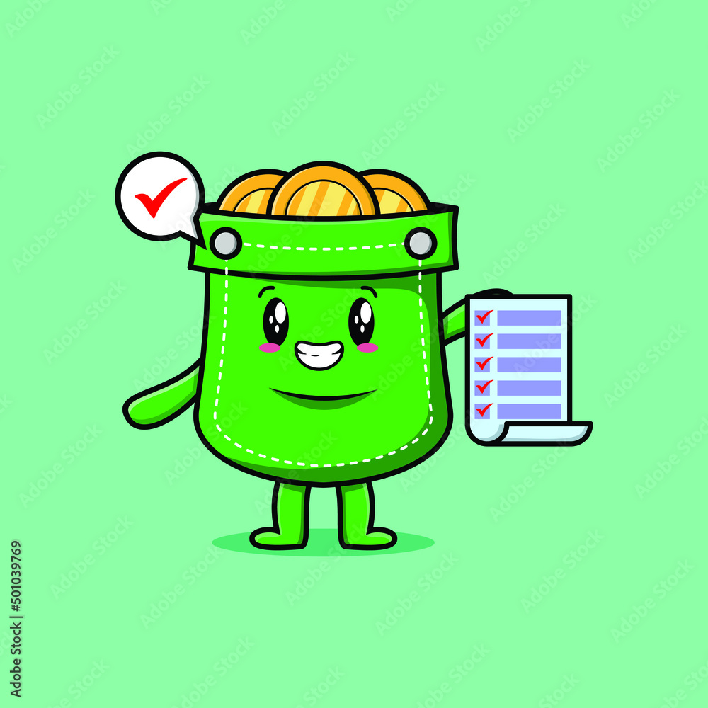 Cute cartoon pocket character holding checklist note in concept 3d ...