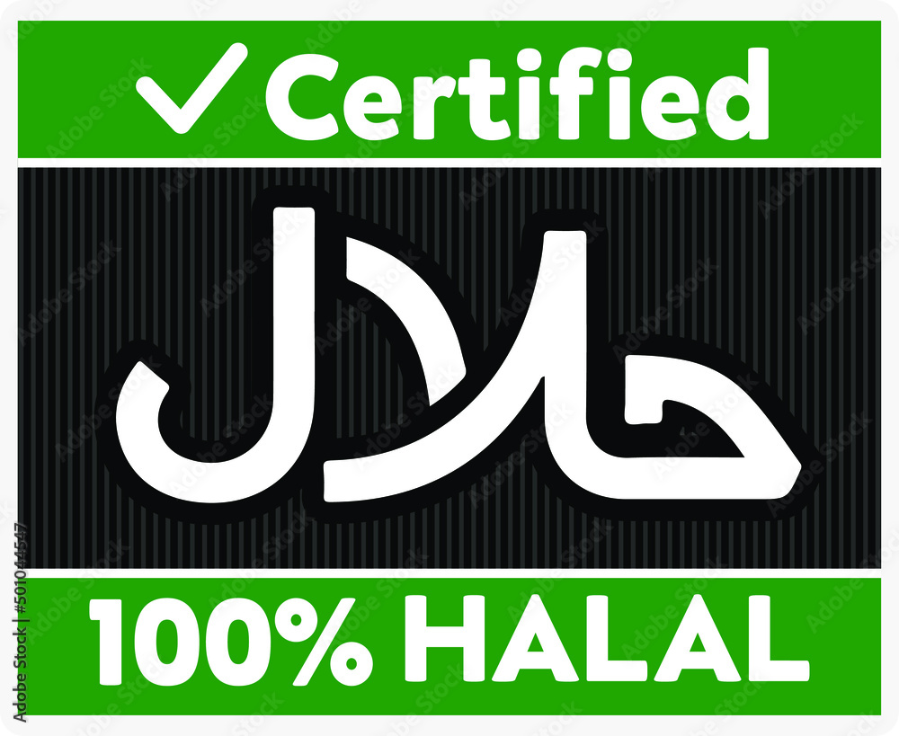 Halal food concept.Certificate tag. Food product dietary label for apps ...
