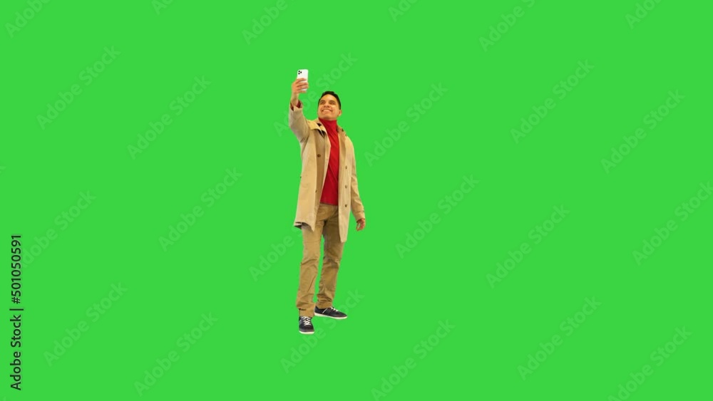 Young tourist man on vacation walk excited take selfie photo with ...