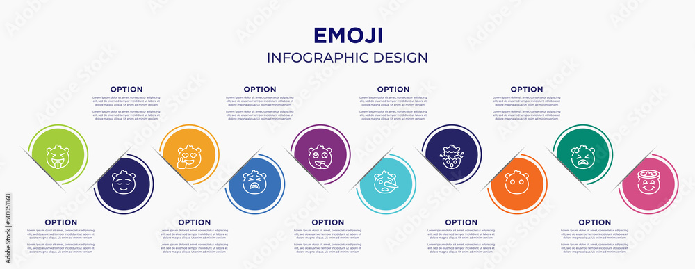 emoji concept infographic design template. included tongue emoji, calm ...