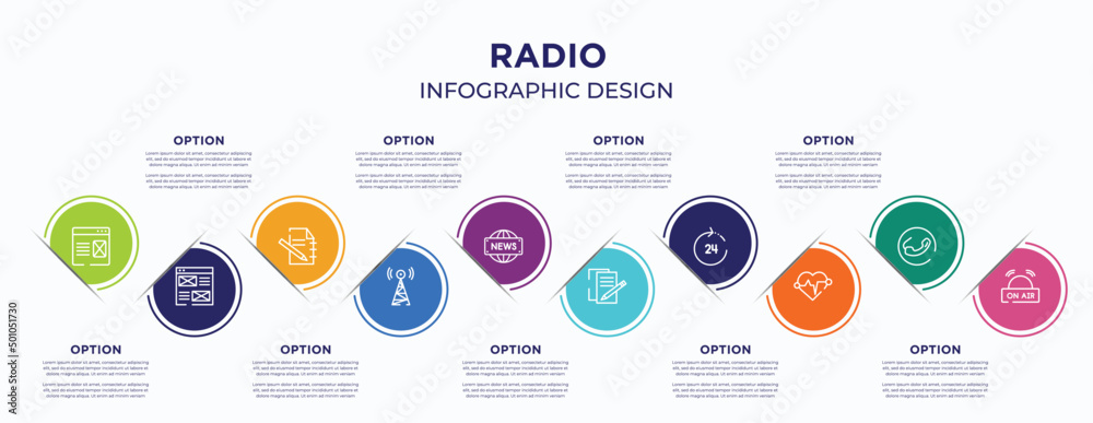 radio concept infographic design template. included landing page ...