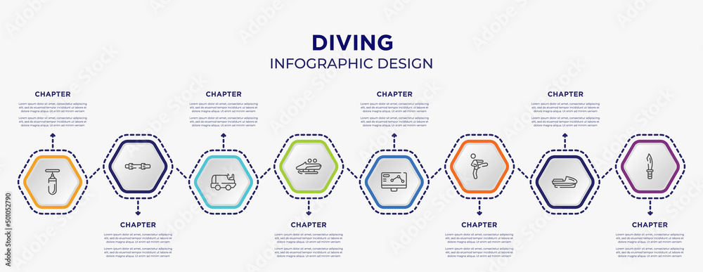 diving concept infographic template with 8 step or option. included ...