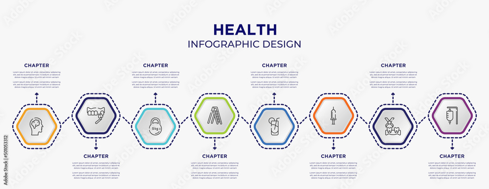 health concept infographic template with 8 step or option. included ...