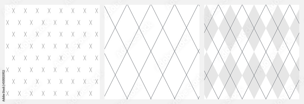 Argyle seamless pattern set. Simple monochrome diamond, diagonal ...