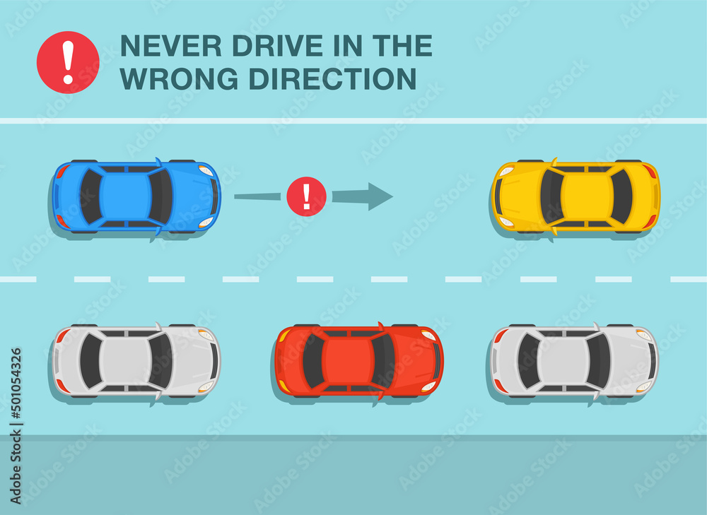 Safe driving rules and tips. Never drive in the wrong direction on the ...