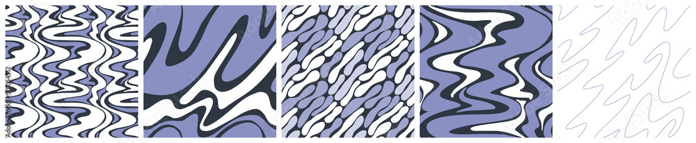 Psychedelic liquid ripple vector seamless pattern set in trendy soft ...