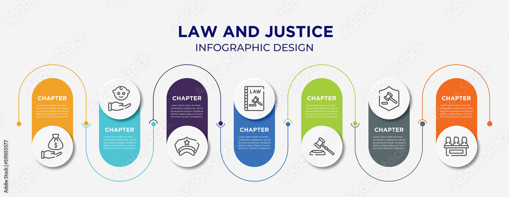 law and justice concept infographic design template. included bribery ...