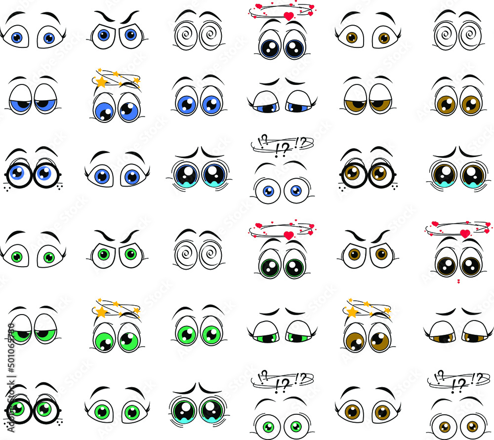 Cartoon eyes. Eyes for drawn characters with different emotions and eye ...