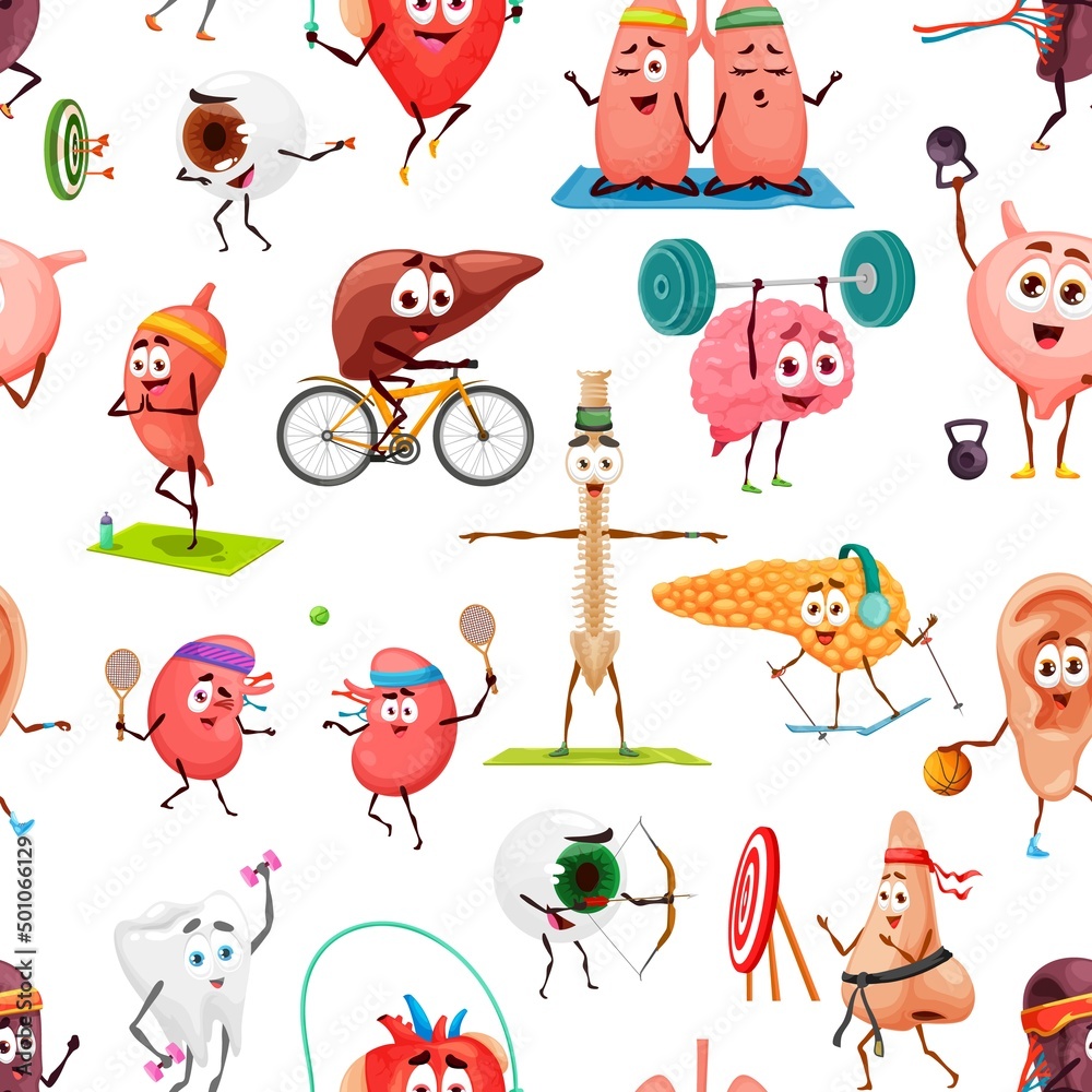 Cartoon funny organs seamless pattern, human body parts and anatomy ...