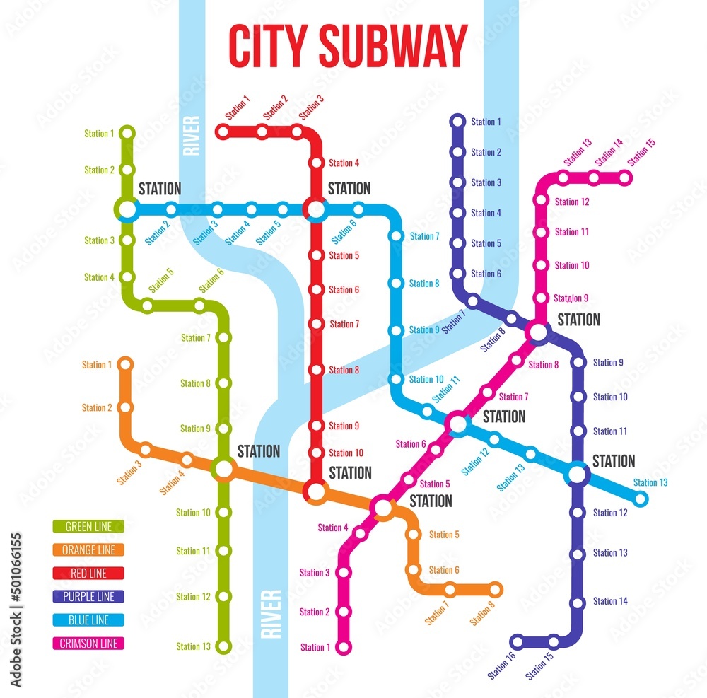 City metro, subway underground transport system map. Urban railway ...
