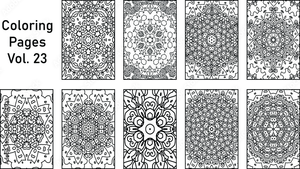 Set of 9 Mandala Coloring Book Pages Bundle, Black and white mandala ...