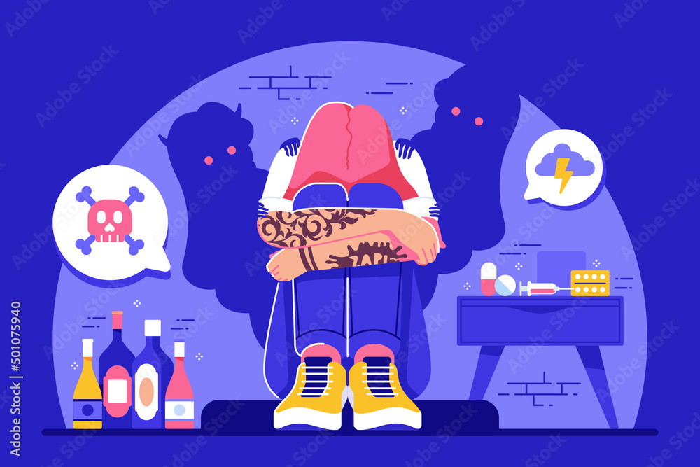 negative effects of drugs, depression and insecurity illustration ...