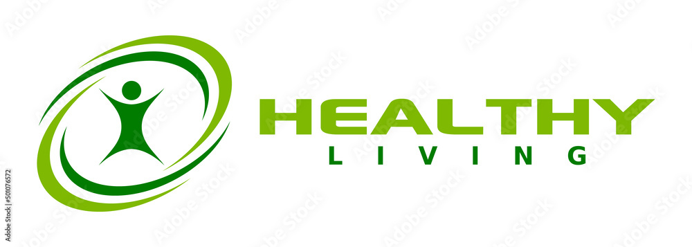 Healthy living logotype. Man figure inside ellipse. Fitness and ...