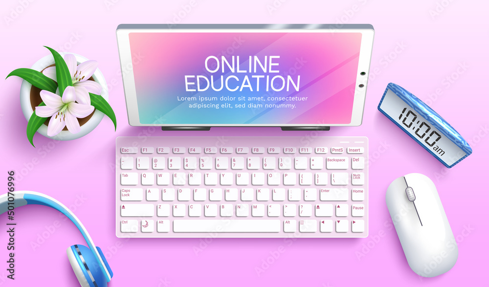 Virtual education vector concept design. Online education text with ...