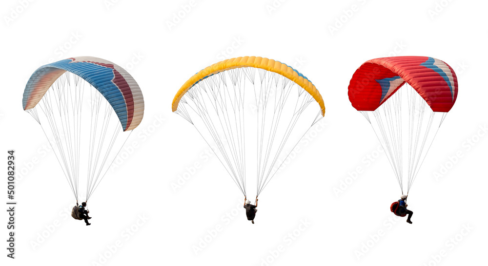 Poster collection Bright colorful parachute isolated on white ...