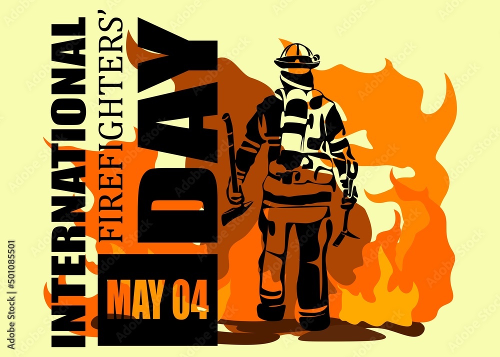 International firefighters day concept. Firefighter silhouette vector ...