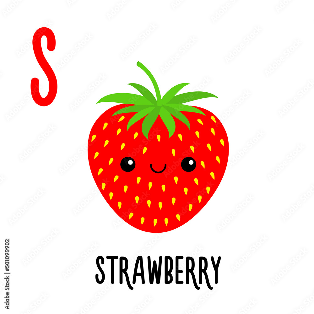 Letter S Strawberry. Animal and food alphabet for kids. Cute cartoon ...